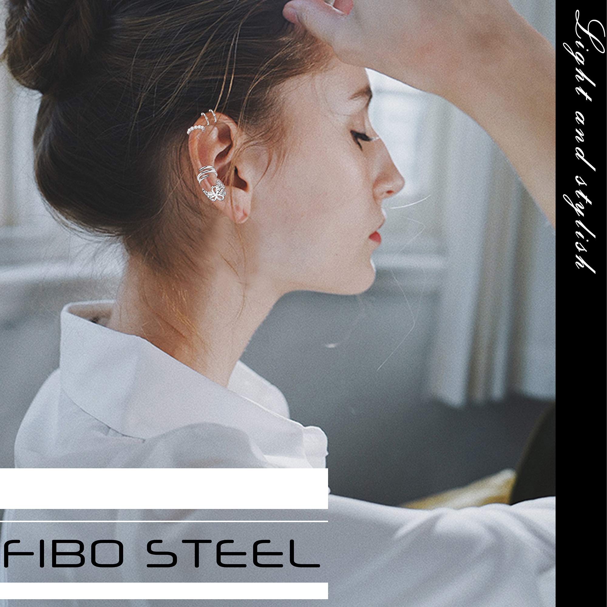 FIBO STEEL 20Pcs Ear Cuffs Earrings Set for Women Non-Piercing Dainty Cartilage Ear Clip On Wrap Earring Set Adjustable Silver Plated