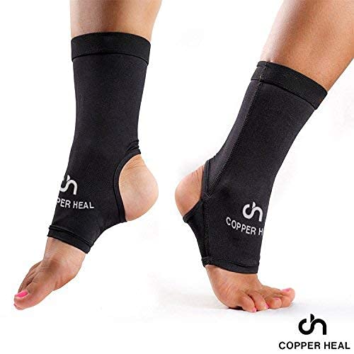 COPPER HEAL ANKLE Compression Sleeve (PAIR) - Highest Copper Infused Socks Arch Support Foot Swelling Achilles Tendon Joint Pain Plantar Fasciitis Sports Injury (L - pair)