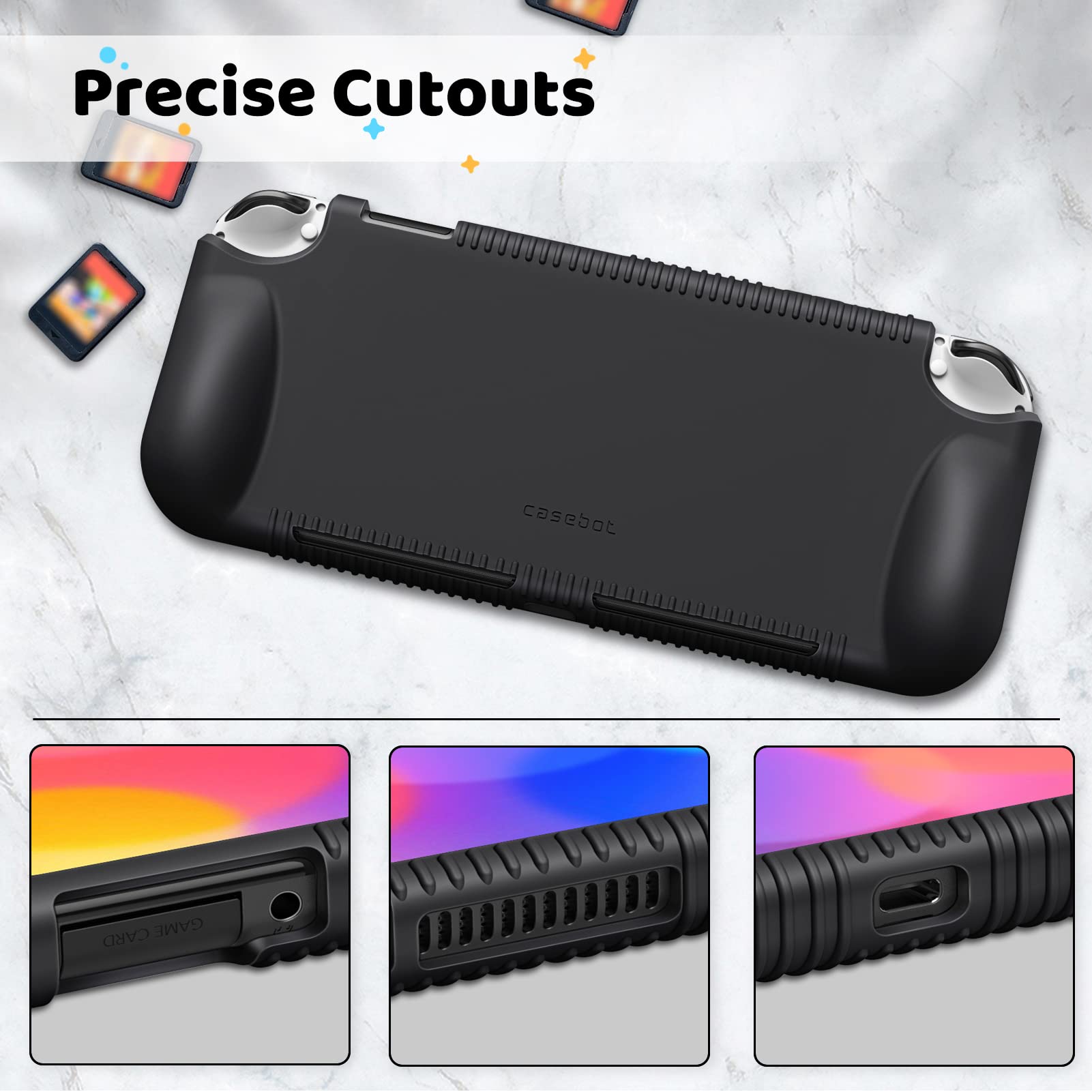 Fintie Case Compatible with Nintendo Switch OLED Model 2021, Soft Silicone Protective Cover, [Anti-Slip] Shockproof Case w/Ergonomic Grip, Grip Case for Switch OLED Console 7.0" (Black)