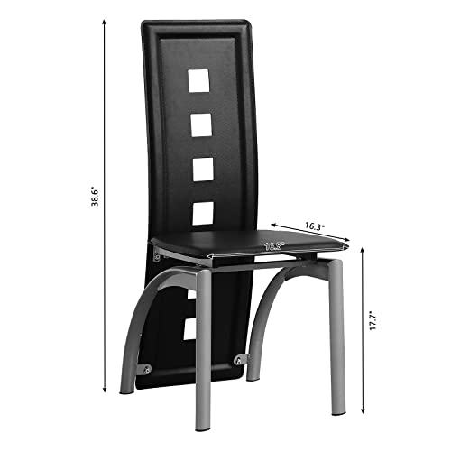 Karl home Modern Hollow Dining Chair Set of 4, Black Dining Chairs with PVC Backrest & Leather Cushion, Dining Chair for Kitchen & Dining Room, 300lbs Weight Capacity