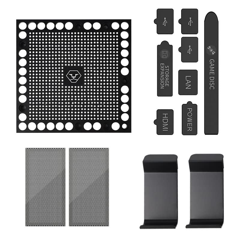 Dust Cover Case for Xbox Series X with 2 Headset/Controller Holder,Cenxaki 2 Pcs High Density Filter and 8Pcs Silicone Dust Plugs Compatible with Xbox Series X
