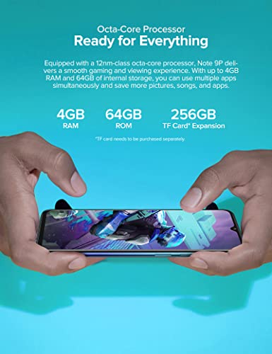 Ulefone Unlocked Cell Phones, Note 9P Octa-Core Unlocked Smartphone, 6.52" Waterdrop Full-Screen, Triple Rear Camera, Dual SIM 4G Phones, 4500mAh, 4GB+64GB, Face ID, Android 11 Mobile Phone - Green
