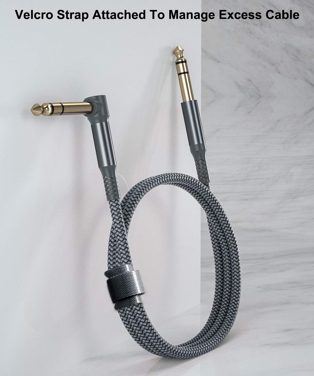 Elebase 1/4 Inch TRS Instrument Cable 10ft 2-Pack,Right-Angled to Straight 6.35mm Male Jack Stereo Audio Cord,6.35 Balanced Interconnect Line for Electric Guitar,Bass,Keyboard,Mixer,Amplifier,Speaker