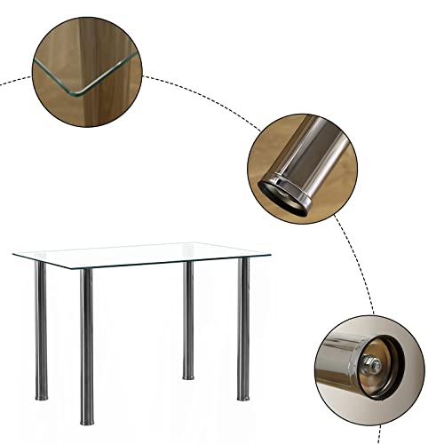 Karl home Modern Tempered Glass Dining Table, Kitchen & Dining Room Glass Tables with 4 Heavy-Duty Metal Legs, 200lbs Capacity, 43.3" L x 27.6" W x 28.9" H (Glass)
