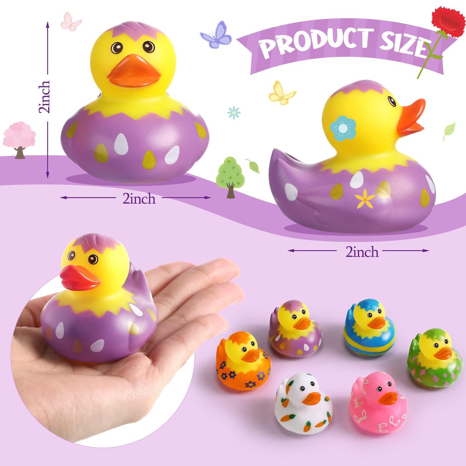 Jerify 2 Inch Easter Rubber Ducks Small Carrot Egg Pattern Rubber Duckies Assortment Float Toy Bulk for Pool Party Class Prizes Birthday Gift Bag Fillers Summer Beach Bathtub Shower Favors(12 Pieces)