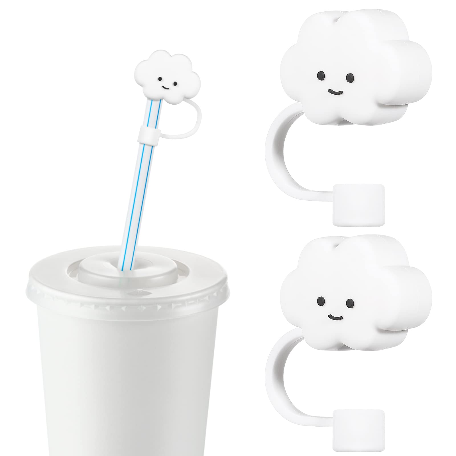 Homoyoyo 6-8mm Straw Cover, 2pcs Cloud Shape Straw Covers Cap for 40 oz 30 oz Tumbler,Reusable Straw Cap Toppers,Cute Silicone Straw Covers,Soft Silicone Straw Cover Cup Accessories