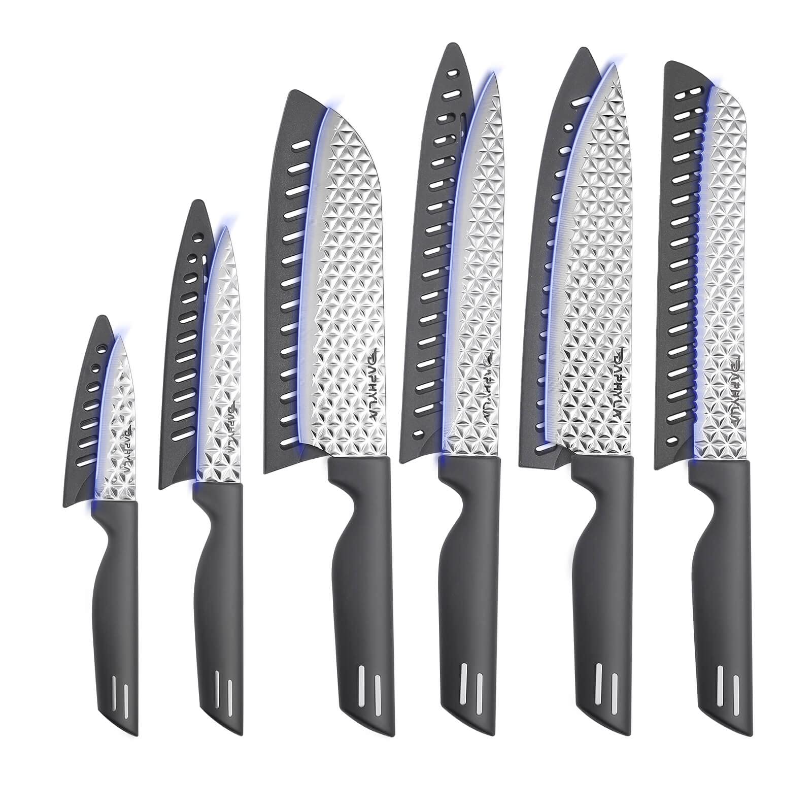 Daphyla Kitchen Knife Set, 12Pcs Stainless Steel Nonstick Sharp Chef's Knife Set for Kitchen, 6 Diamond Texture Blade & 6 Knife Sheathes, Dishwasher Safe For Cooking (Sliver)