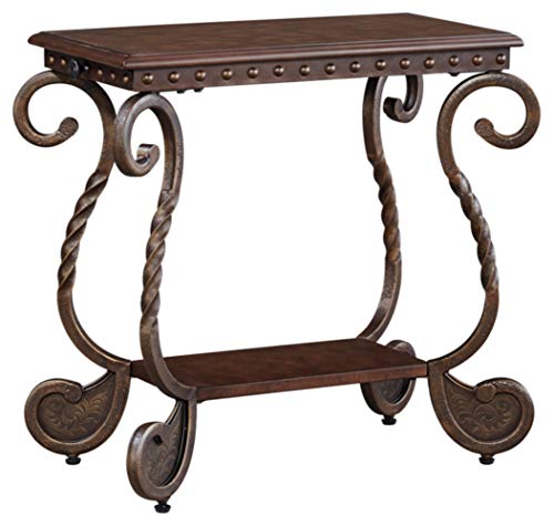 Signature Design by Ashley Rafferty Vintage Inspired Rectangular Open Chairside End Table, Dark Brown