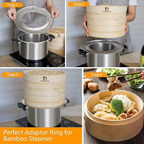 HAPPi STUDIO Steamer Ring Stainless Steel Adapter for 8 to 11inch Bamboo Steamer