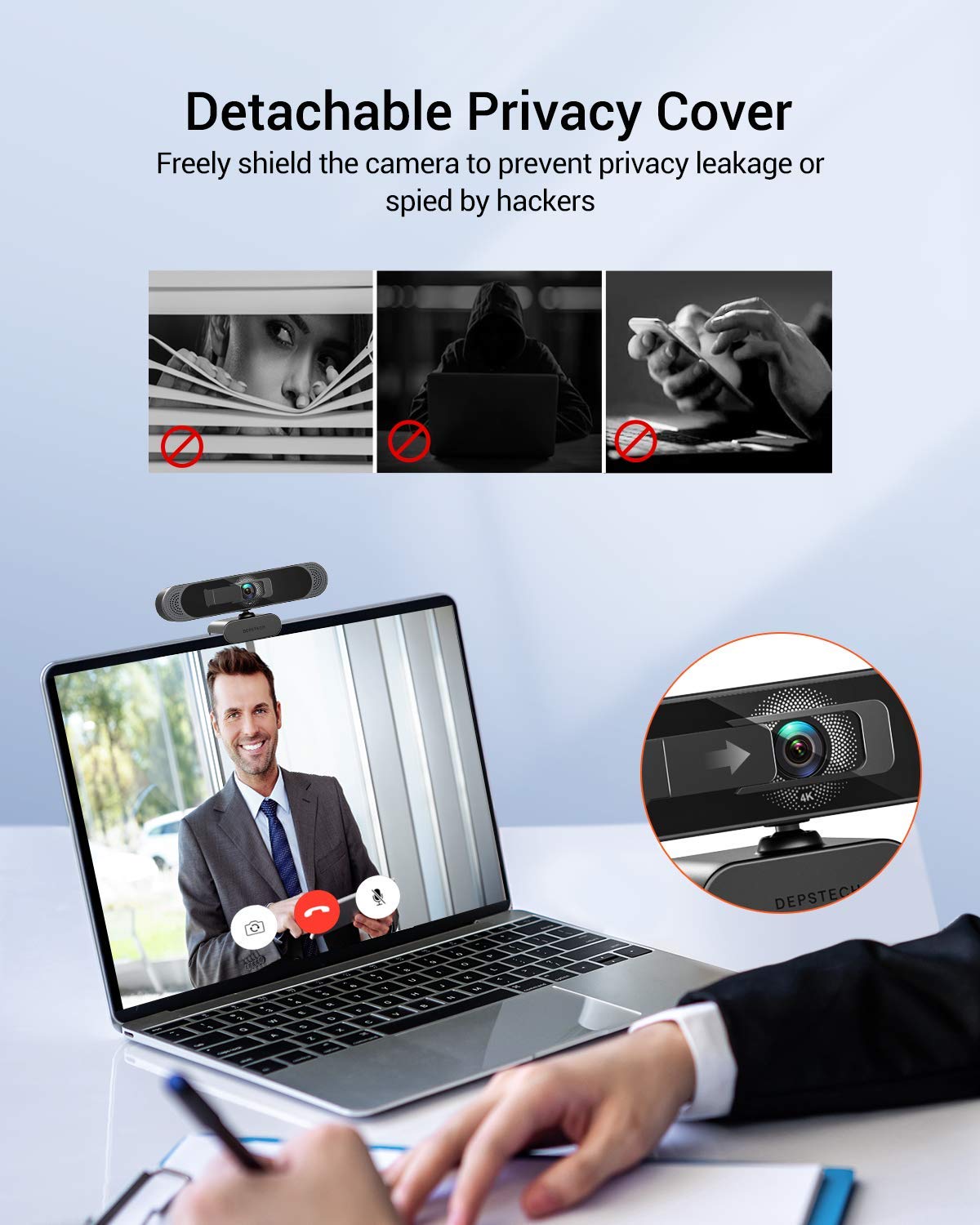 DEPSTECH Webcam 4K, 3X Zoomable Webcam with Microphone and Remote, 1/3" Sensor, Dual Noise-Canceling Mics, Autofocus Computer Camera for PC Mac, Streaming, Video Call, Zoom, Skype, Teams