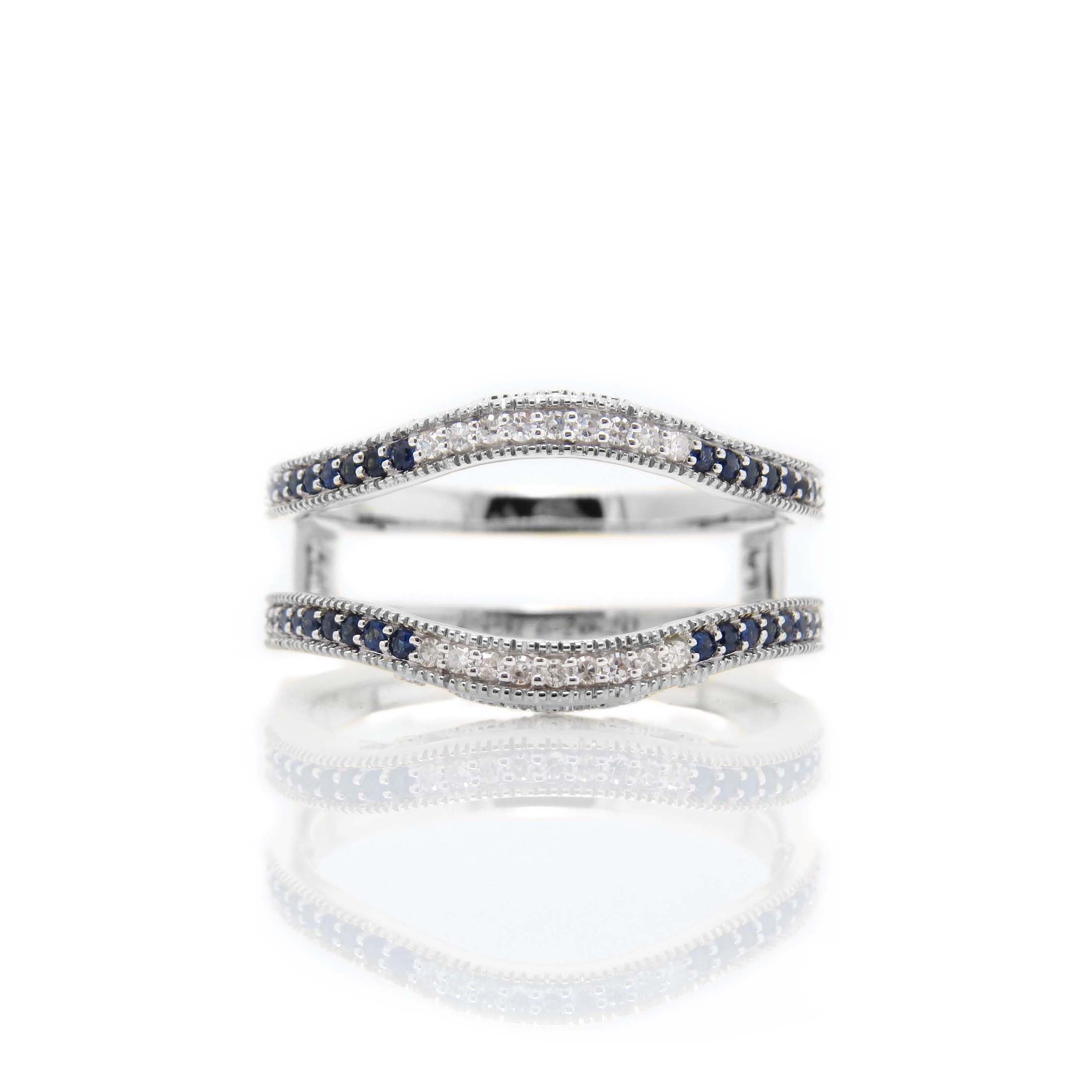 Dazzlingrock Collection Round Blue Sapphire & White Diamond Women Wedding Band Enhancer Guard Ring, Sterling Silver, Size 7.5