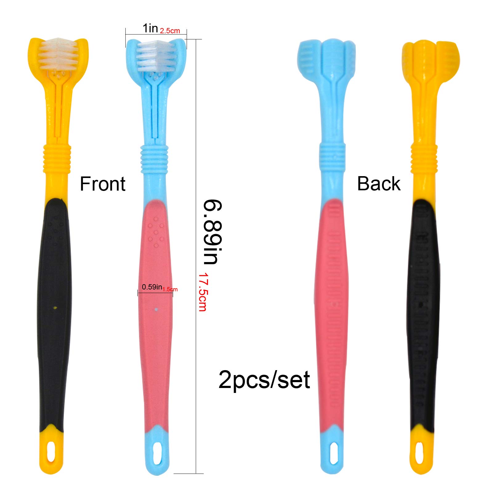 OperSeven Dog Toothbrushs, 2pcs Blue Yellow, Battery Powered, Suitable for Adult Dogs, Three Sided Design for Easy Teeth Cleaning