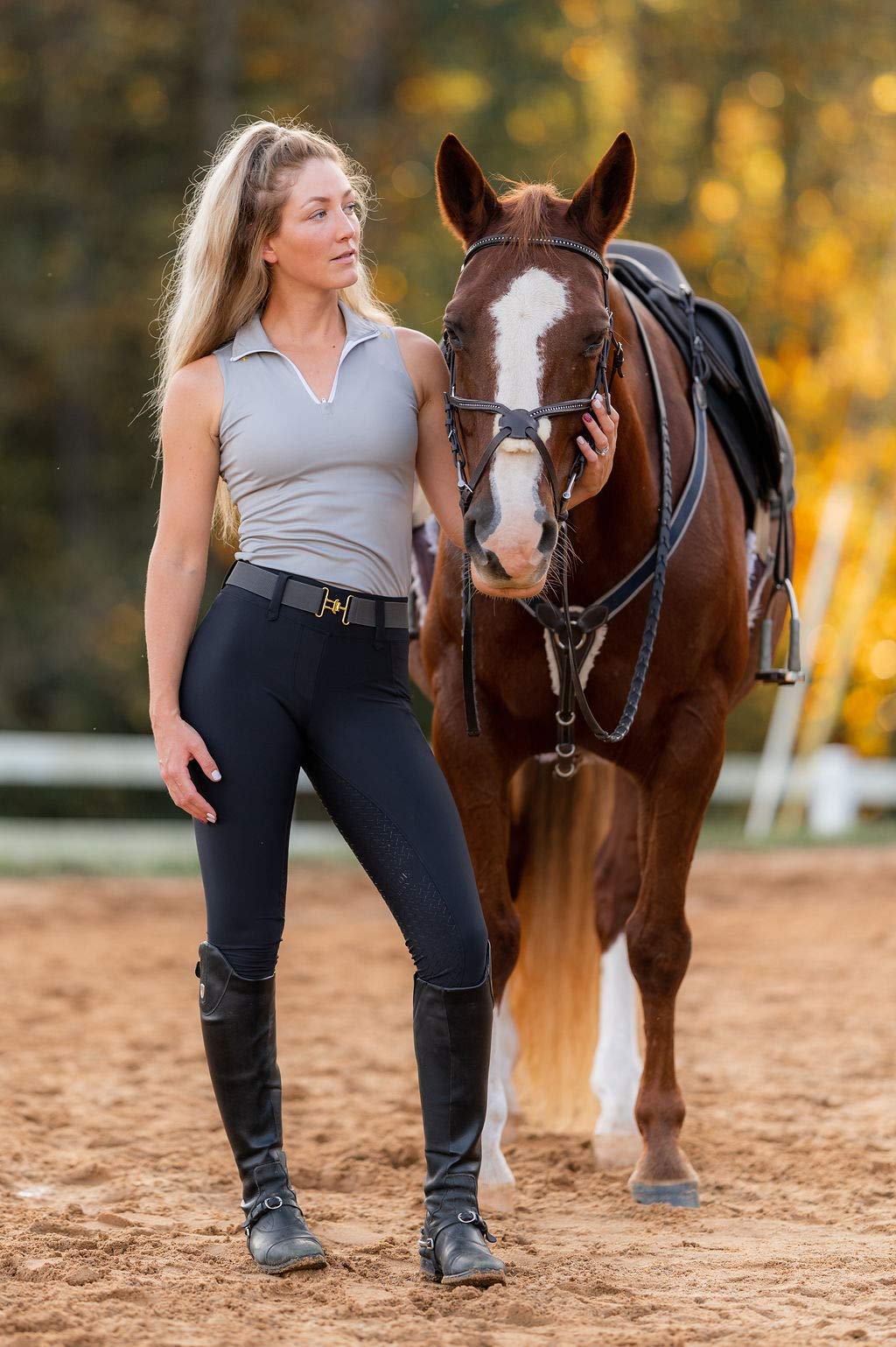 FREE RIDE EQUESTRIAN Belts, Horseback Riding Belts for Women, Stretchable And Comfortable Waist Belt (Black Sparkle with Silver Surcingle)