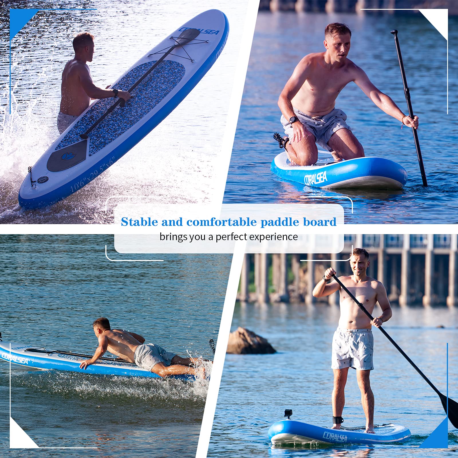 CORALSEA Inflatable Paddle Board, 10β6"x30"x6" Ultra-Light Stand Up Boards with ISUP Accessories & Backpack for All Skill Levels Include Leash, Adjustable Paddle, Repair Kit, Youth & Adult