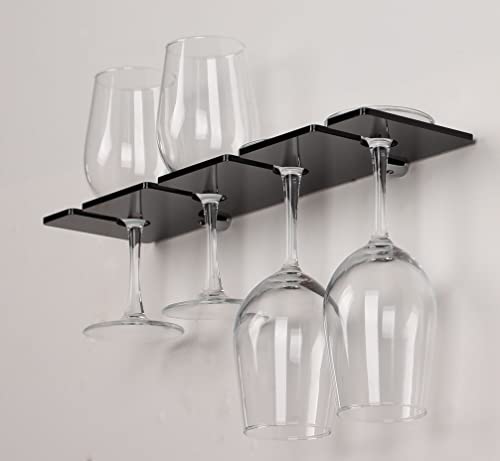 WANLIAN Wine Glass Holder Wall Mounted Wine Glass Holder Acrylic Wall Mounted Wine Glass Holder Cabinet Tableware Lower Wine Glass Holder and Wine Glass Storage Rack (Black 2 pack)