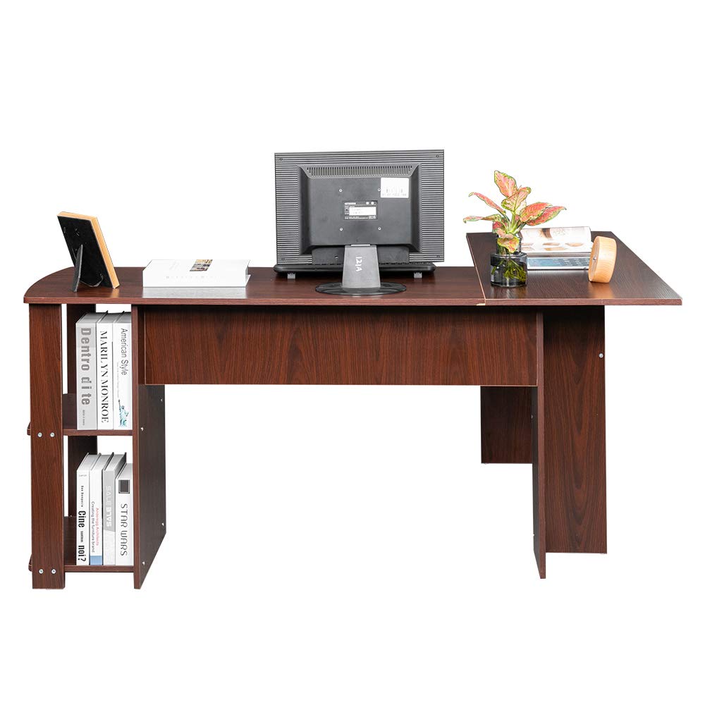 Dark Brown Computer Desk Corner Desk with Shelves, Home Office Desk, L-Shaped Desk Table Workstation Writing Table with Storage Shelves 52.75" H x 19.67 "Lx 27.56" H