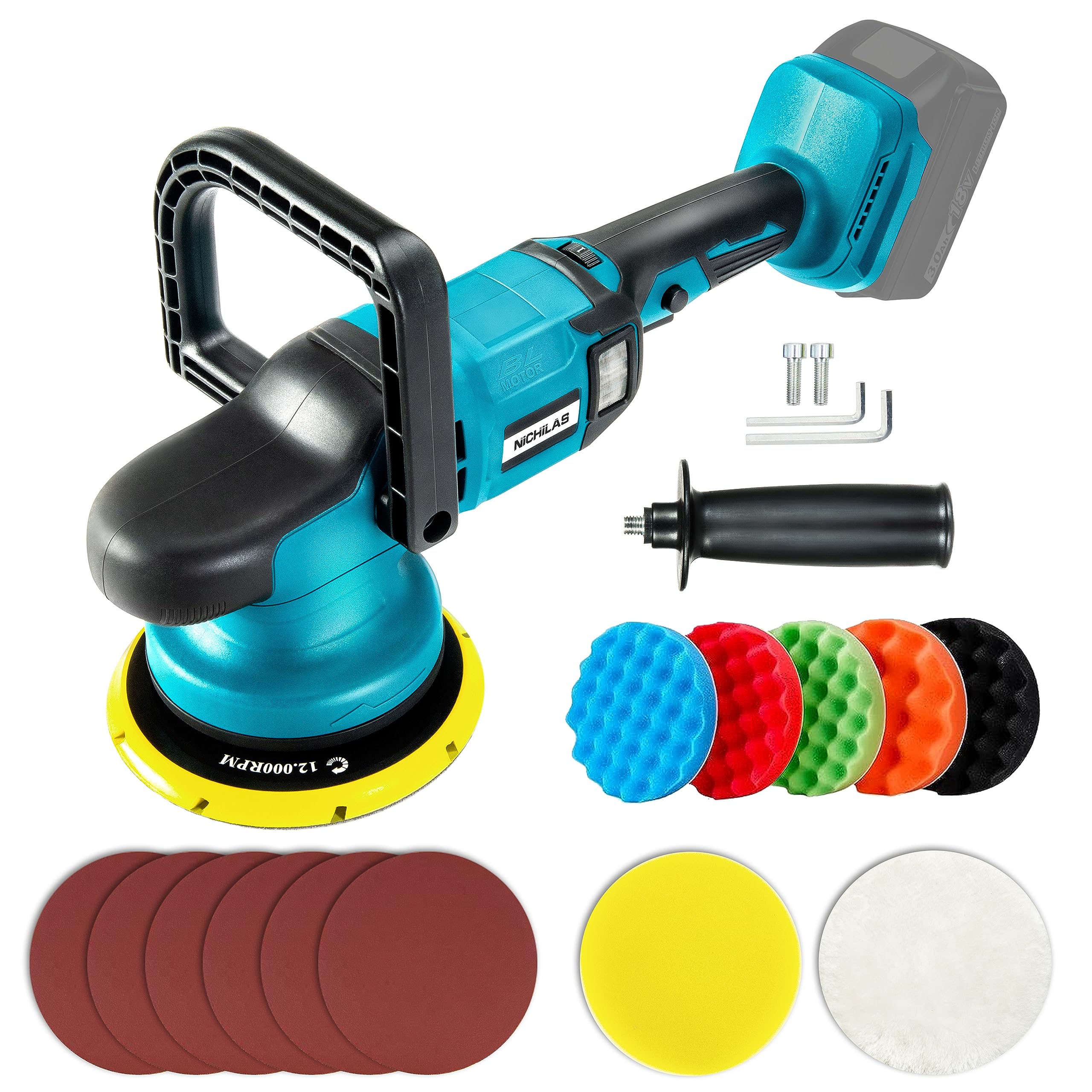 Cordless Car Polisher, 6 speeds Brushless Motor Handle Car Waxer with 150mm Work Disk, Compatible with Makita 18V Batteries (Battery Not Included)