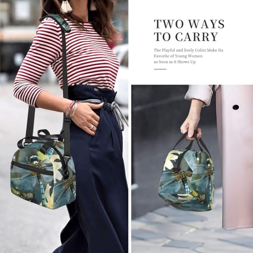DEHIWI Dargonfly Lunch Bag For Women Men Reusable Insulated Lunch Box Lunch Cooler Tote Bag For Work Picnic Travel