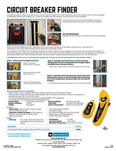 IDEAL INDUSTRIES INC. 61-534 Digital Circuit Breaker Finder with Digital Receiver and GFCI Circuit Tester,Yellow