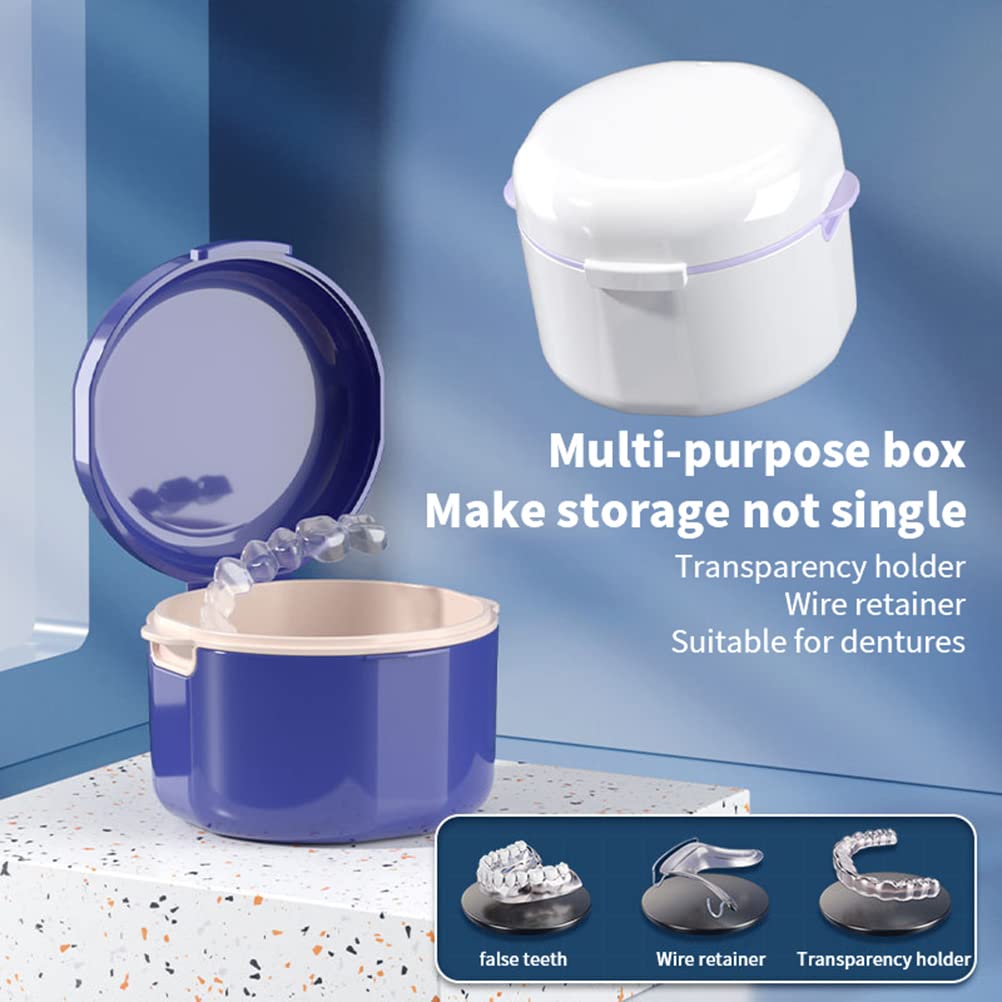 kekafu Denture Bath Box Cup, Denture Bath Case with Strainer Basket, False Teeth Storage Box Holder, Retainer Cleaning Box, Soak Cup ,with braces chewable tablets, Braces removal tool and toothbrush