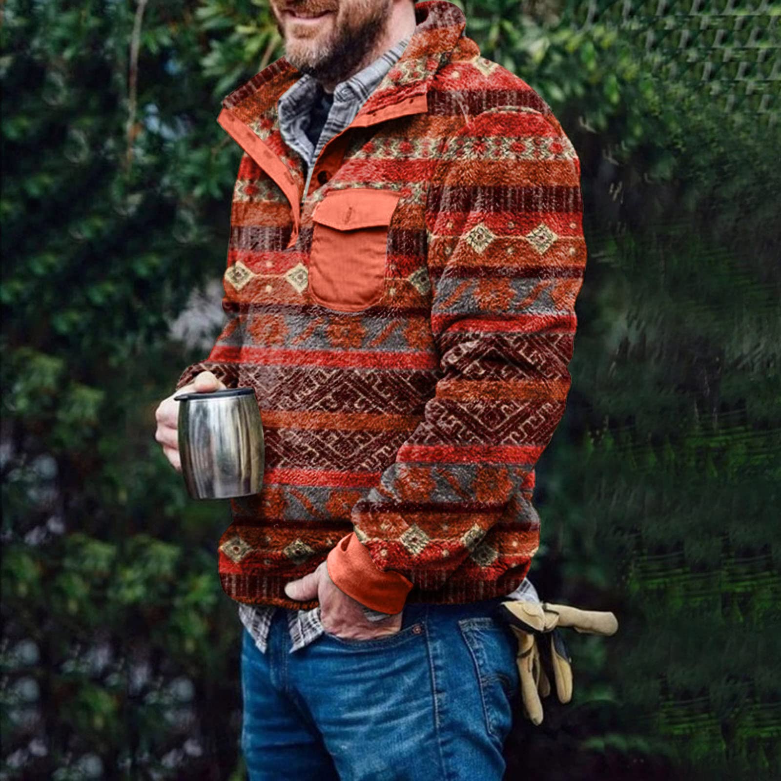 Flannel Shirts For Men,Mens Oversize Plaid Lapel Brushed Button Down Pocketed Long Shirt Jacket Shacket Coat Jacket