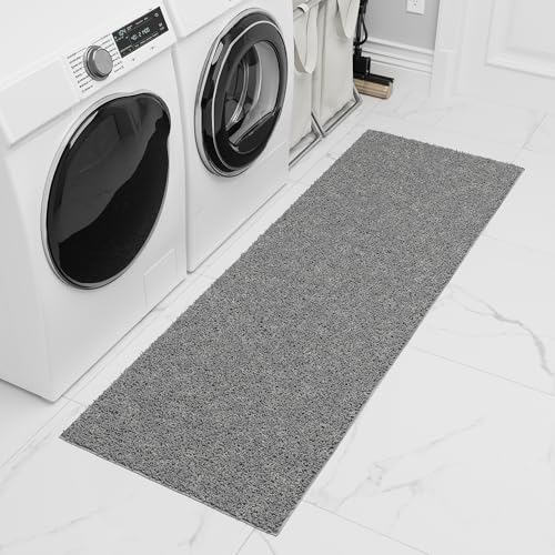 Ottomanson Luxury Collection Indoor Solid Design Rubber Back 2x6 Soft Pile Shag Rug for Hallway, Entryway, Kitchen, Living Room, Bedroom, Bathroom, Runner-2' x 6', Dark Gray