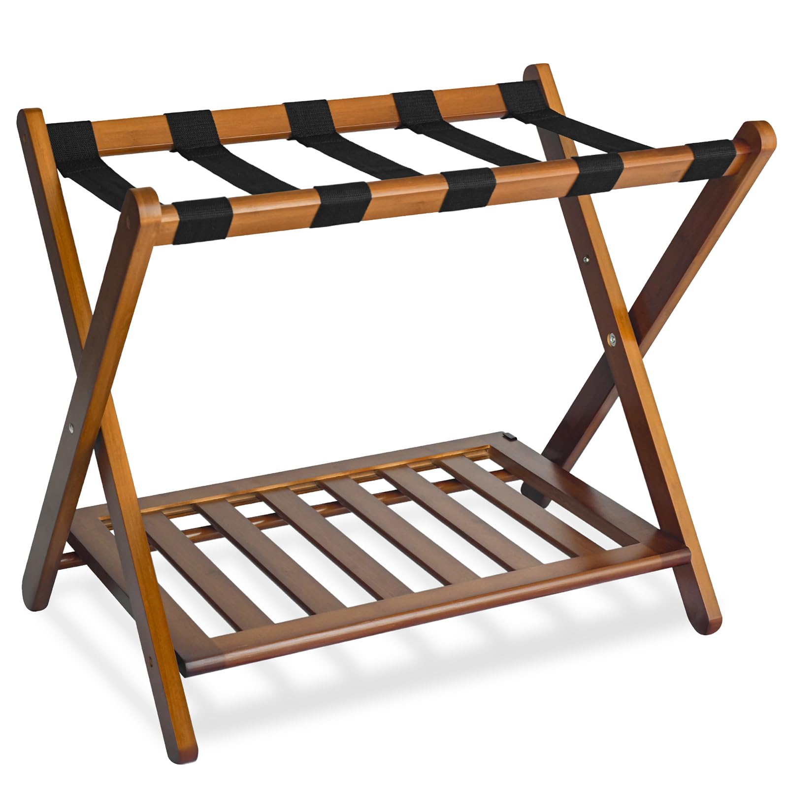 GUANBOM Luggage Rack,Folding Suitcase Stand with Storage Shelf,Luggage Stand for Guest Room Bedroom and Hotel (Brown)