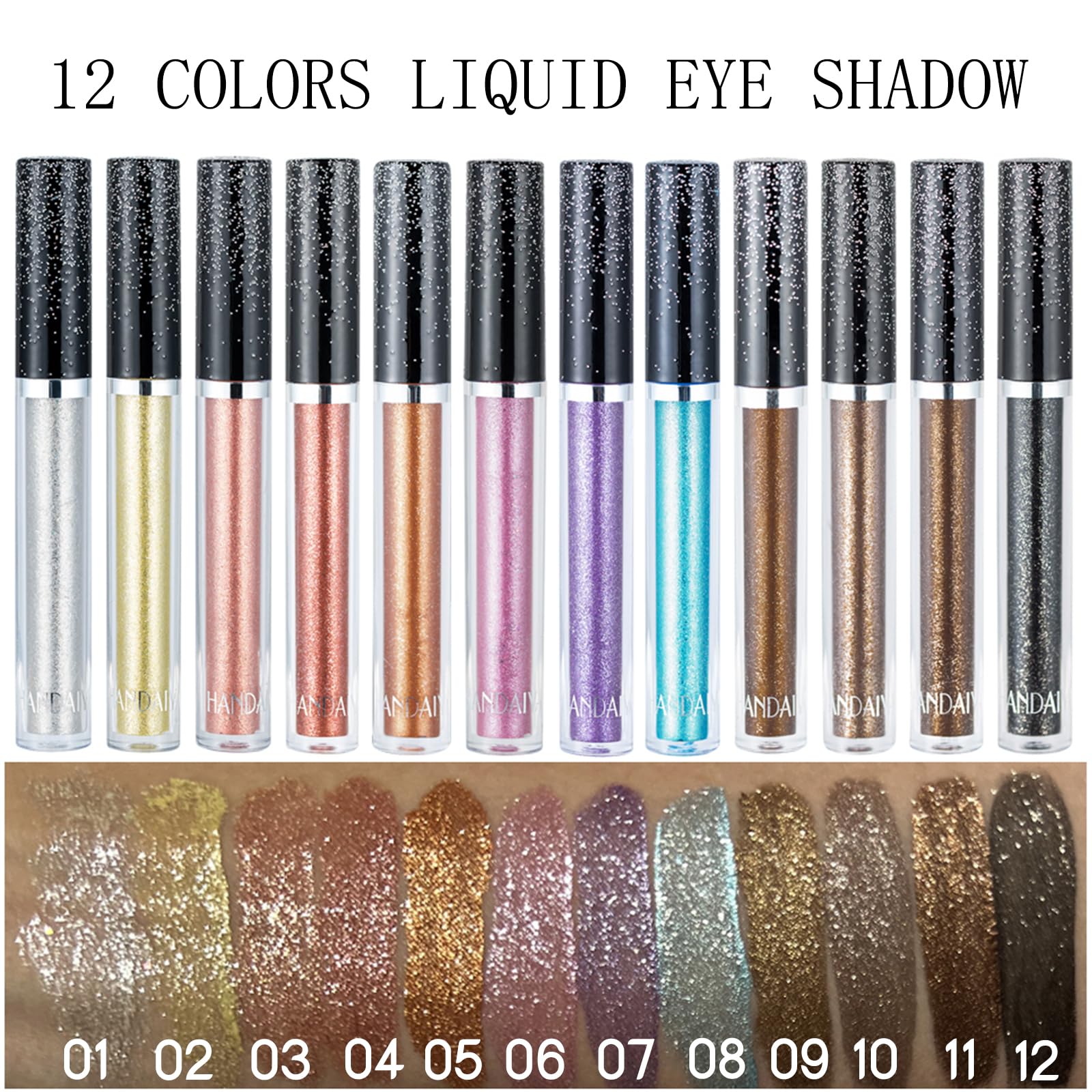 DekRion Glitter Eyeshadows, Liquid Eyeshadows, Long-lasting Liquid Glitter Eyeshadows, Shimmer-Eyeshadows, Metals-Gloss-Sparkling Silver, Gold High-pigmented Colorful Glitter Eye Shadows(01#Silver)