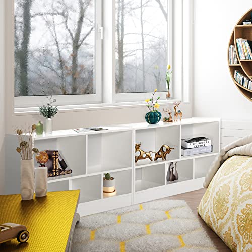 SILKYDRY Cube Bookcase, 2-Tier 5 Cube Open Storage Cabinet, Horizontal Bookshelf for Organizing Toys Books, Multipurpose Display Book Shelves for Home Office, Children's Rooms, Classroom (White)