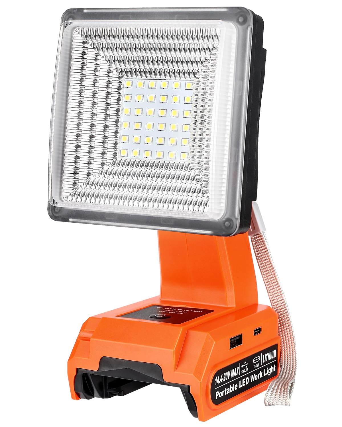 Cordless LED Work Light for Black and Decker 20v Battery, 25W LED Floodlight with USB-A&USB-C 2.1A Fast Charging Ports for Jobsite, Car Repairing, Camping, Emergency(Battery not Included)