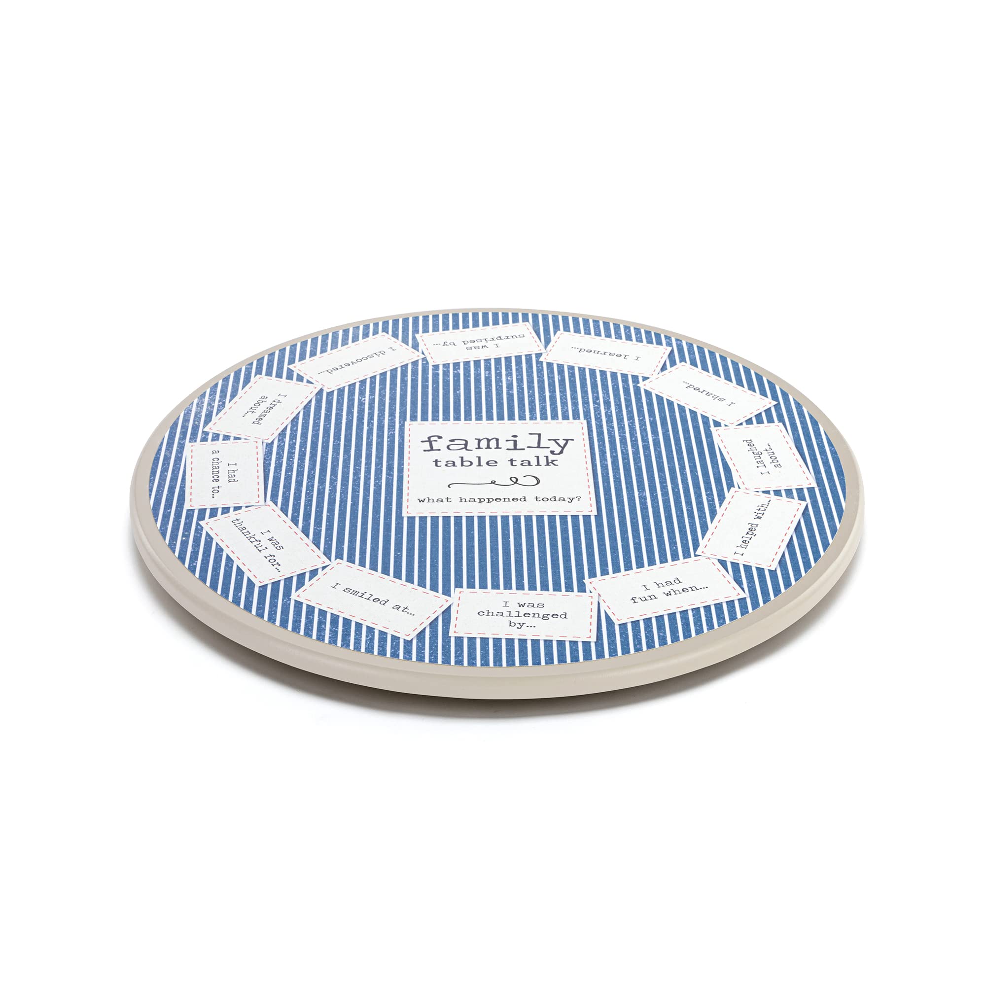 DEMDACO Family Table Top Blue Pin Stripe 18 inch MDF Lazy Susan Serving Tray