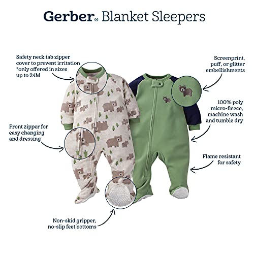 Gerber Baby Girls Toddler Loose Fit Flame Resistant Fleece Footed Pajamas 2-Pack Floral Blue 6-9 Months