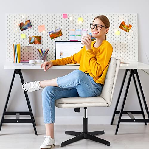 LEMBERI PU Leather Armless Office Desk Chair No Wheels,Criss Cross Legged Home Office Wide Padded Swivel Vanity Chair,120°Rocking Mid Back Ergonomic Computer Task Chair for Make Up,Small Space