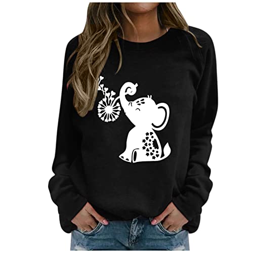 GuangYuan Pullovers For Women Casual Funny Christmas T-Shirt Large Size Slouchy Sweatshirt Flowy All-match Pullovers Fall Sweatshirt Black