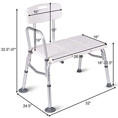 HEALTHLINE Tub Transfer Bench 400lbs - Heavy Duty Shower Transfer Bench for Bathtub - Adjustable Bariatric Shower Chair for Disabled & Seniors