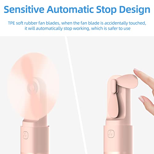 ievei Portable Handheld Fan, Powerful Personal Mini Fan Hand Fan 2 Speed Adjustable USB Rechargeable for Home Office Outdoor Travel, Pink