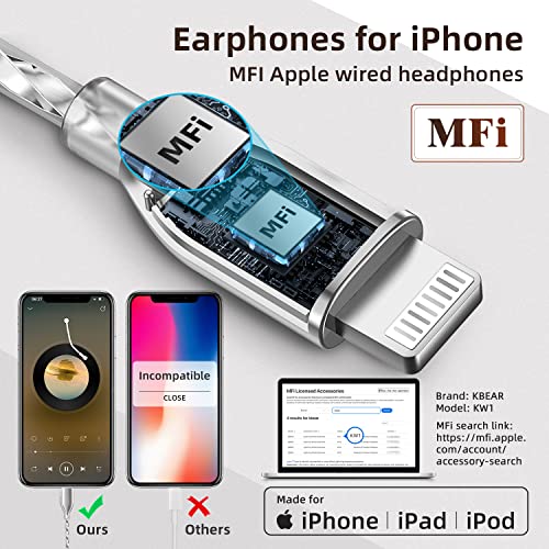 KBEAR Wooden iPhone Headphones Earbuds Earphones wtih Lightning Connector, [Apple MFi Certified] Lightning Headphones for iPhone with Microphone Controller, Compatible All Apple Devices Black