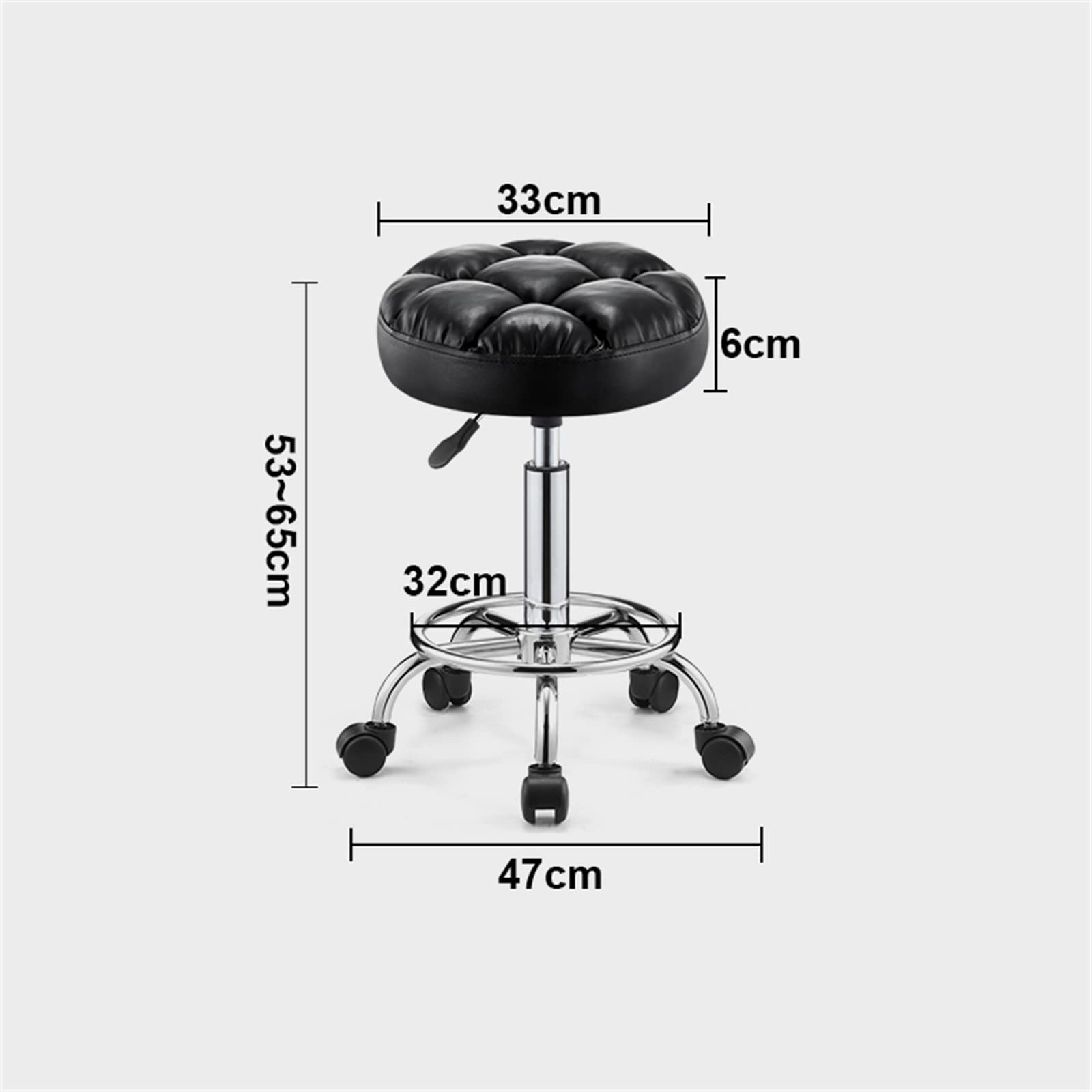 JHKZUDG PU Leather Round Rolling Stool with Wheels,360°Swivel Height Adjustable Stool Chair, Modern Round Rolling Stool with Footrest, for Home Work Spa Salon Massage Stools,Red