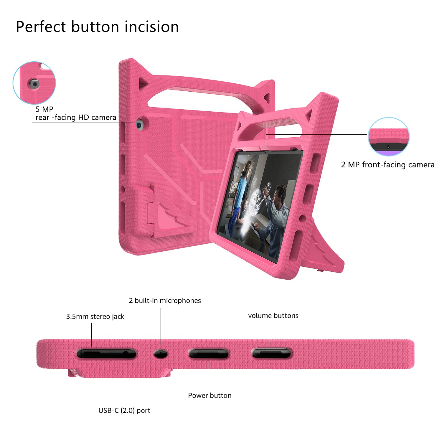 Fire HD 10 Case & Fire HD 10 Plus Kids Cases (11th Generation,2021 Release), BORXJNM Lightweight ShockProof Kid-Proof Cover with Stand for Amazon Kindle Fire HD 10 Kids Tablet & Kids Pro Tablet - Pink