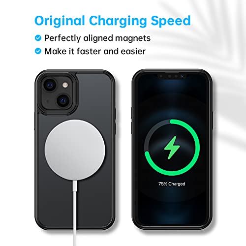 Meifigno Magnetic iPhone 13 Mini Case, Military Grade Protection, MagSafe Compatible, Translucent Matte, Soft Silicone Edge, 5.4 Inch, Black