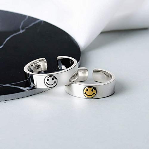 DXZNBEST Women Smiley Face Matching Rings Band Open Smiling Face Rings Statement Asthetic Jewelry Adjustable Bands for Women Men 2PCS