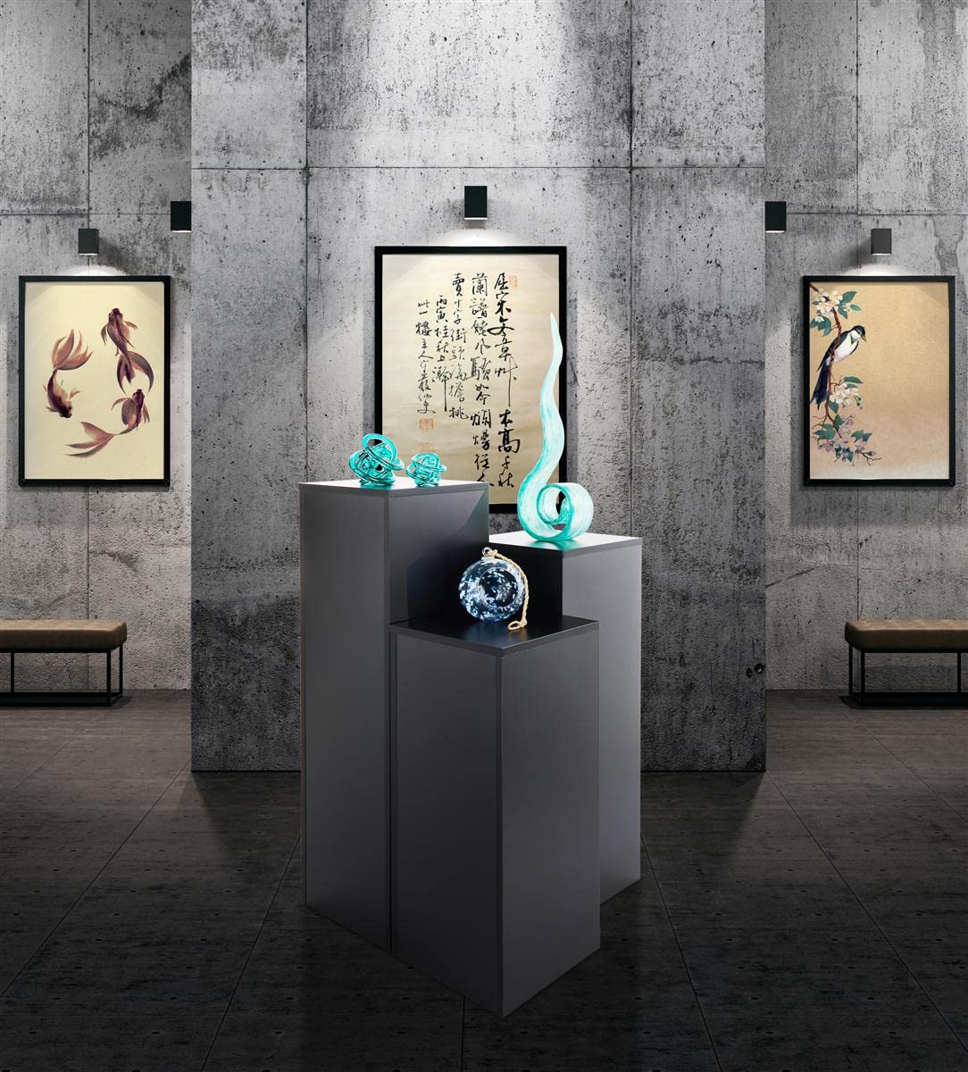 Displays2go, Portable Gallery Pedestal, Laminated Particle Board, Melamine Construction β Black Finish (WDCUBEBLK3)