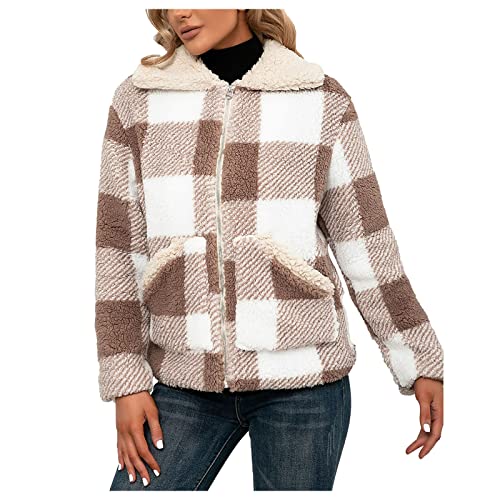 FMCHICO Womens Pullover Fuzzy Fleece Sweatshirt Oversized Hoodie With Pockets Khaki