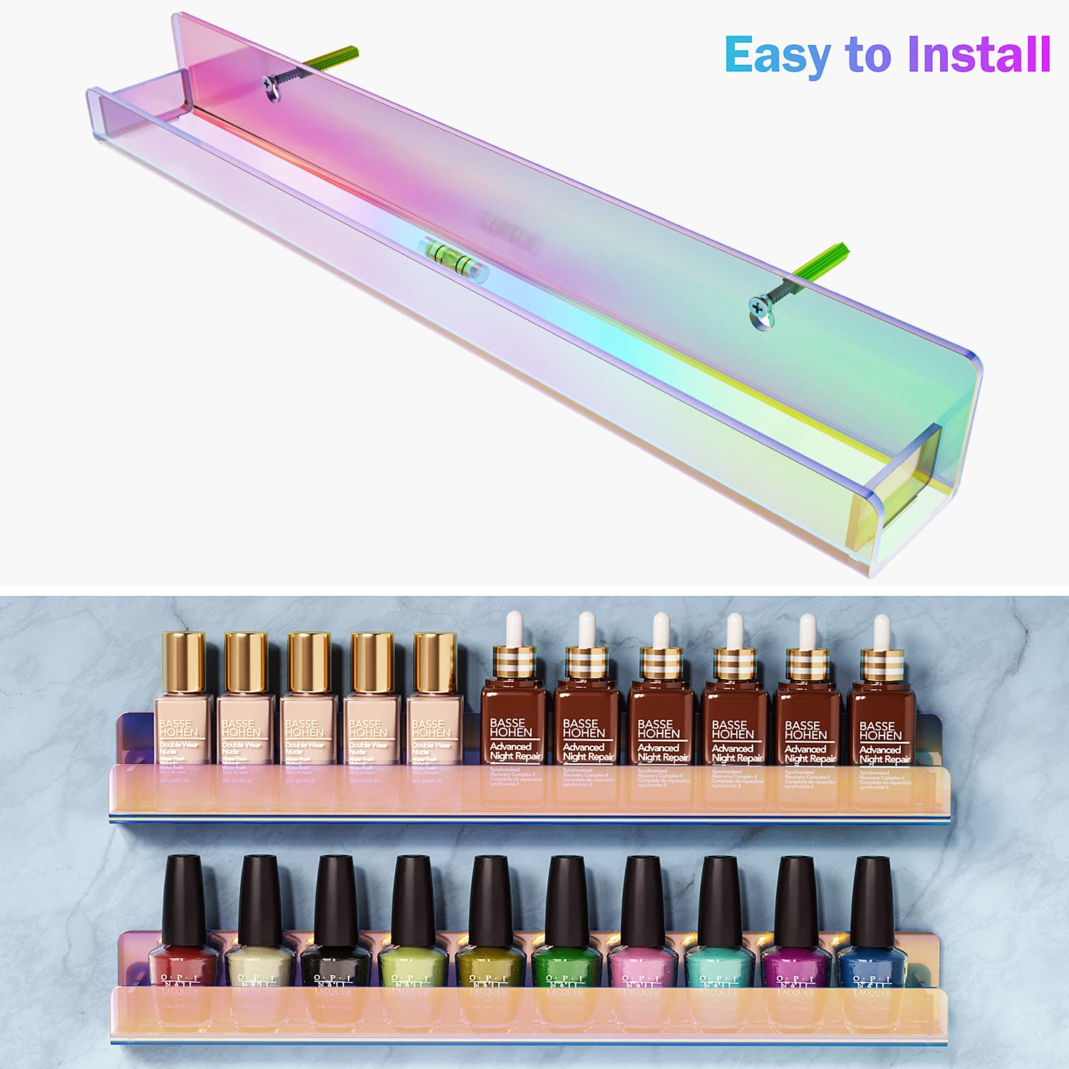 KEMOEN Nail Polish Organizer Holder - Acrylic Rainbow Storage Shelves for Wall - 6 Pack, 15" Thickened Display Stand - and Also Organizing Books, Glasses, Small Pendants, Lipstick, and More.