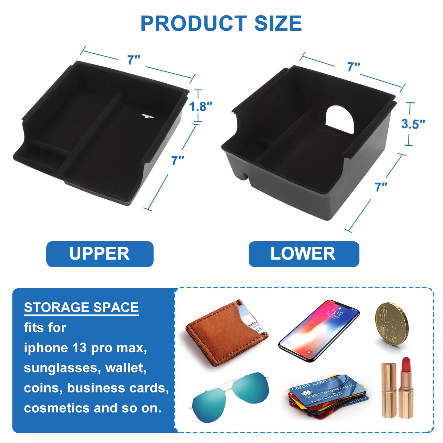 Erivis 2 PCS Fits for Ford Bronco Accessories 2021 2022 Center Console Organizer Tray Armrest Storage Box for 2/4-Door Ford Bronco