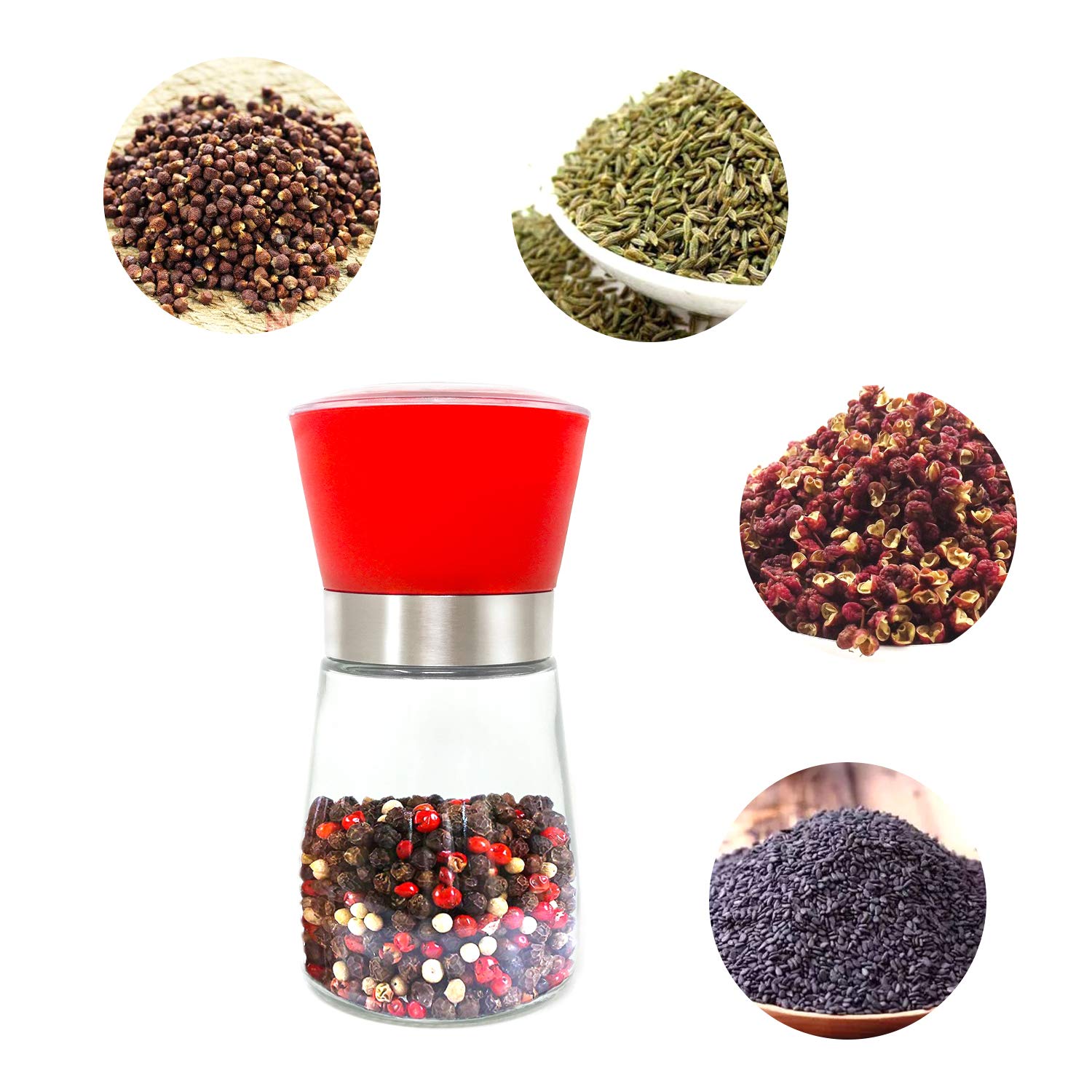 Honbay 1PCS Premium Red Home High Grips Manual Salt or Pepper Grinder Mill Shakers Grinder Jar for Kitchen