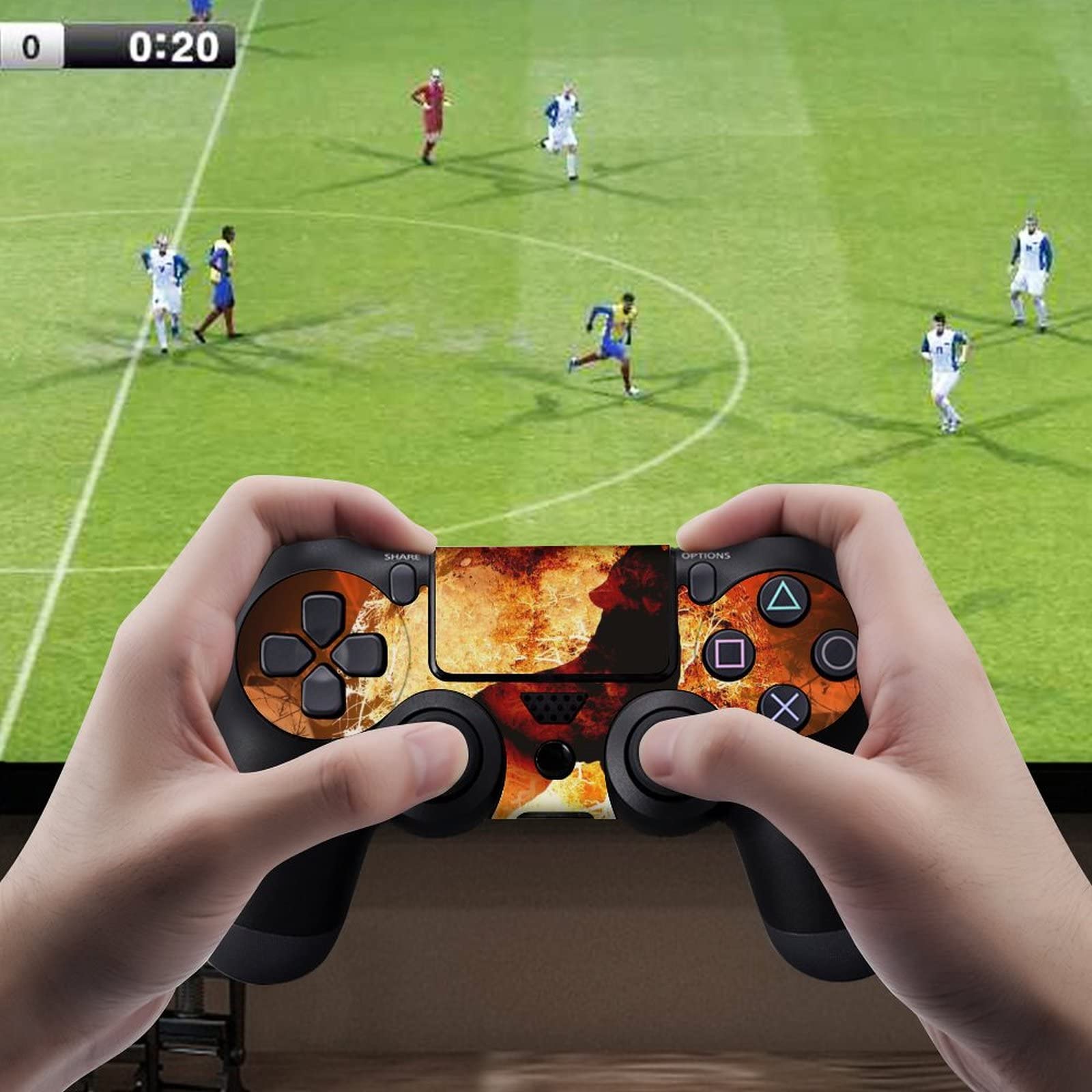 Fire Wolf Locked in A Moon Funny Sticker Skin Protector Full Print Slim Decal Covers for PS-4 Slim/PS-4 Pro Console & 2 Controller
