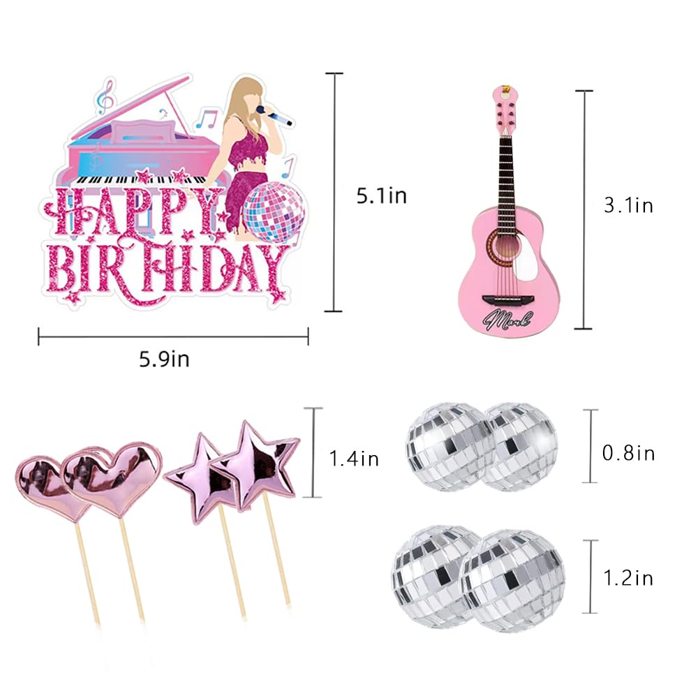 Music Cake Toppers Birthday Cake Decorations Pink Girl Birthday Party Decorations Disco Cake Topper