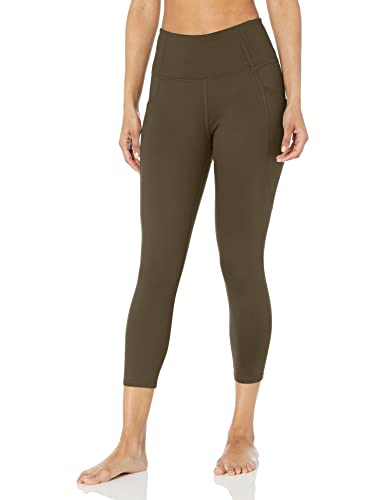 Core 10 Women's All Day Comfort High-Waist Side-Pocket Capri Yoga Legging, Olive, Small