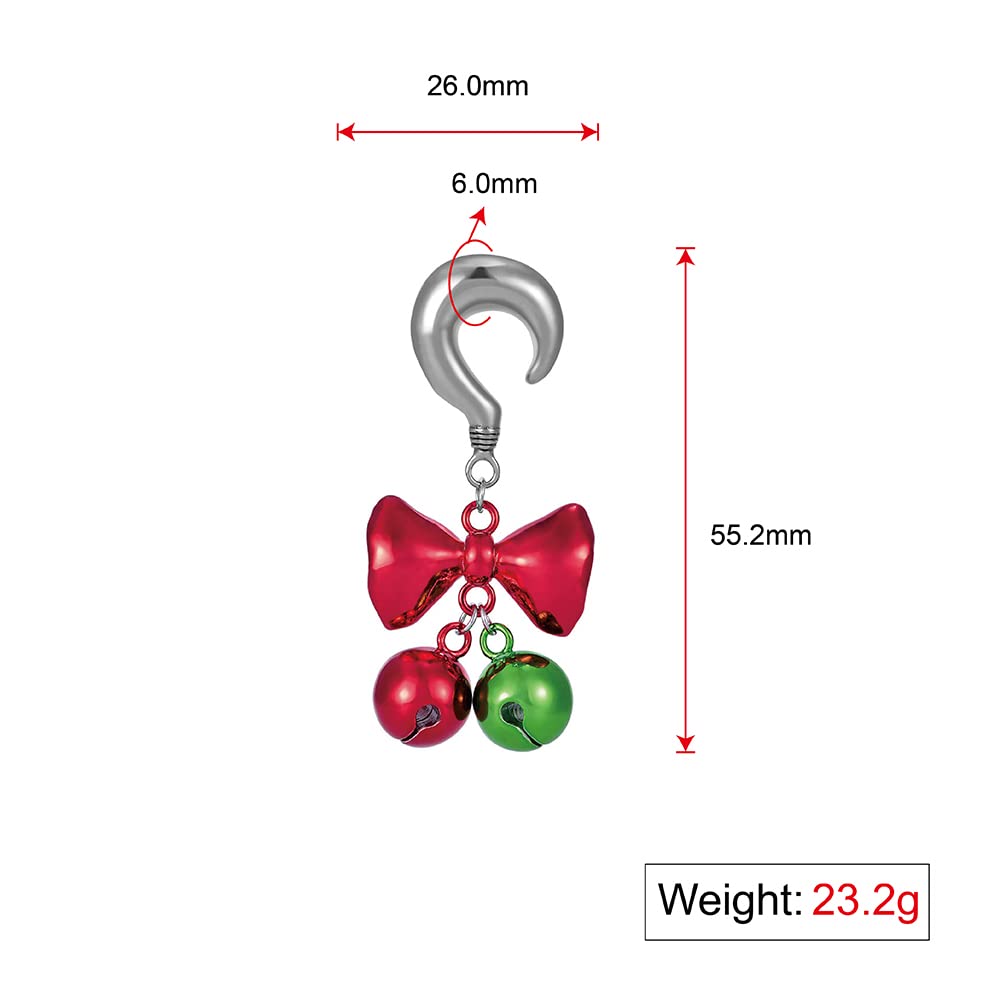 ERKUOO 1 Pair Christmas Ear Weights Hangers for Stretched Ear Tunnel Plug Dangle Ears Gauges Earrings Expander Piercing Gift for Festive Holiday 8g(3mm)